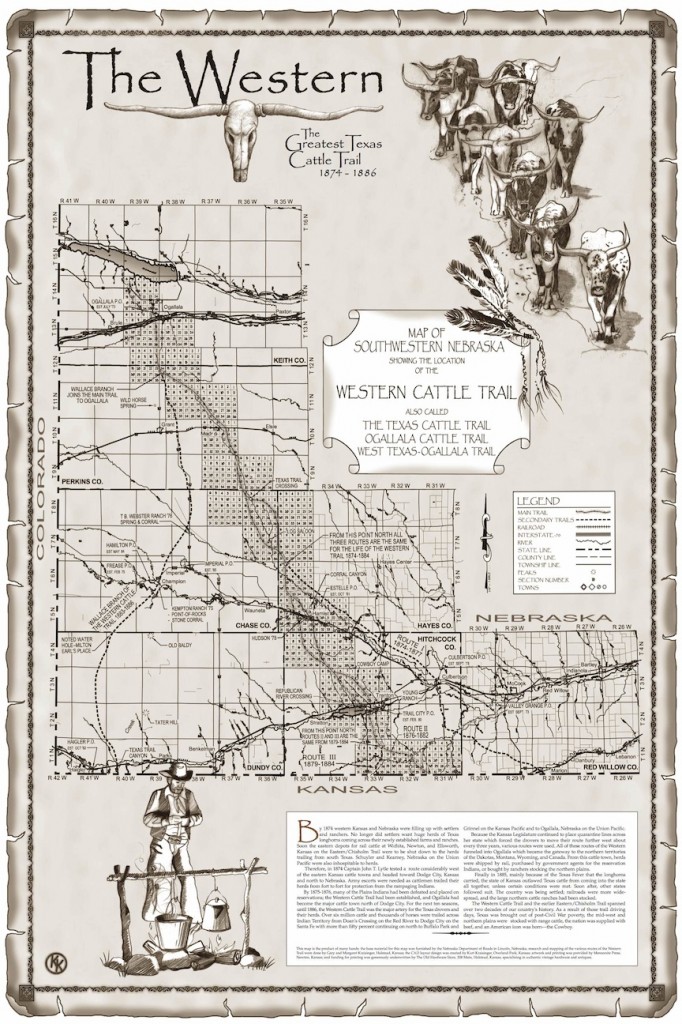 Map of Western Cattle Trail in Southwestern Nebraska