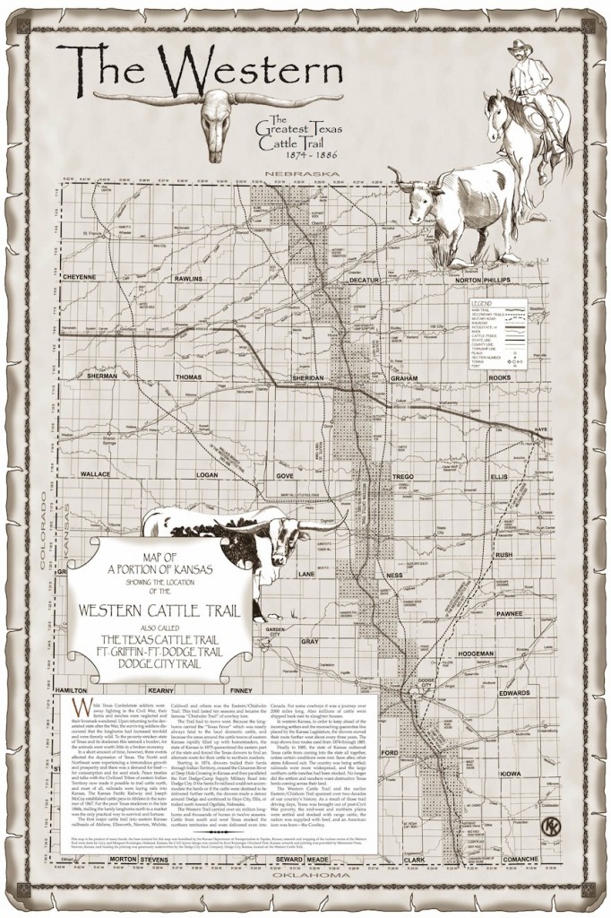 Map of Western Cattle Trail In Kansas